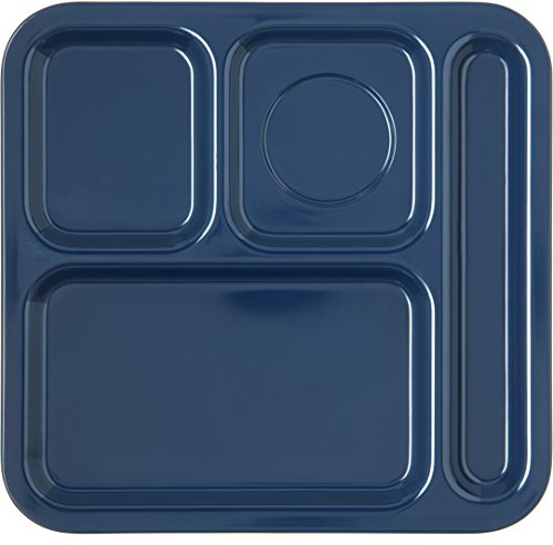 Carlisle FoodService Products Melamine Right-Hand 4-Compartment Tray, 10x9.75 Inches, Dark Blue