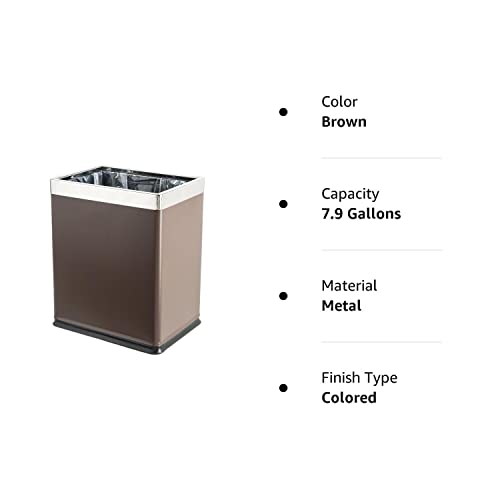 Brelso 'Invisi-Overlap' Open Top Metal Trash Can, Small Office Wastebasket, Modern Home Décor, Rectangle Shape (Brown)