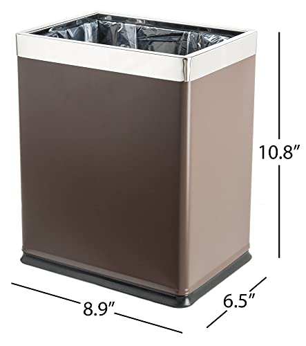 Brelso 'Invisi-Overlap' Open Top Metal Trash Can, Small Office Wastebasket, Modern Home Décor, Rectangle Shape (Brown)