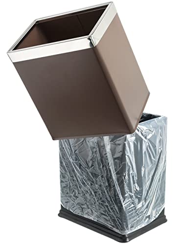 Brelso 'Invisi-Overlap' Open Top Metal Trash Can, Small Office Wastebasket, Modern Home Décor, Rectangle Shape (Brown)