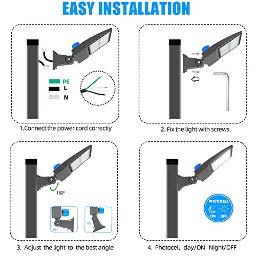 WYZM 300W Outdoor LED Parking Lot Light,with Dusk-to-Dawn Photocell,39,000 Lumens,100-277V LED Pole Light,1000W HPS Equivalent (Slip Fitter)