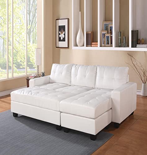 ACME FURNITURE Lyssa Sectional Sofa w/Ottoman - 51210 - White Bonded Leather Match