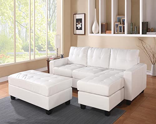 ACME FURNITURE Lyssa Sectional Sofa w/Ottoman - 51210 - White Bonded Leather Match