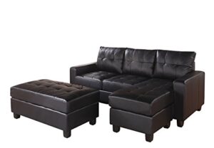 acme lyssa sectional sofa w/ottoman - 51215 - black bonded leather match