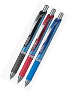 pentel energel deluxe rtx retractable liquid gel pen,0.5mm, fine line, needle tip,blue body type, black.blue.red ink-each 1 pens/total 3 pens value set(with our shop original description of goods)