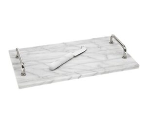 godinger la cucina marble cheese board with knife, 14.00l x 8.00w x 1.85h, off-white