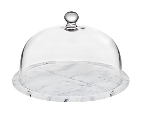 Godinger La Cucina Marble Plate with Glass Dome, 12.00L x 12.00W x 5.00H, Off-white