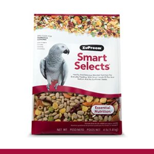 zupreem smart selects bird food for parrots & conures, 4 lb - everyday feeding for caiques, african greys, senegals, amazons, eclectus, small cockatoos