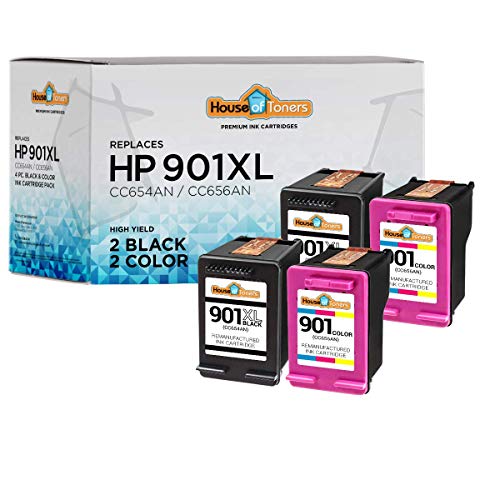 Houseoftoners Remanufactured Ink Cartridge Replacement for HP 901XL & 901 (2 Black & 2 Color, 4-Pack)