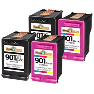 Houseoftoners Remanufactured Ink Cartridge Replacement for HP 901XL & 901 (2 Black & 2 Color, 4-Pack)