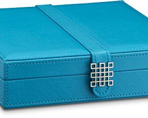 Glenor Co Earring Organizer - Classic 25 Section Jewelry Box/Case/Holder for Earrings, Rings, Necklaces, Jewelry, Cufflinks or Collections. 25 Small Compartments with Elegant Large Mirror - Blue