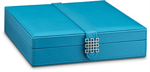 Glenor Co Earring Organizer - Classic 25 Section Jewelry Box/Case/Holder for Earrings, Rings, Necklaces, Jewelry, Cufflinks or Collections. 25 Small Compartments with Elegant Large Mirror - Blue