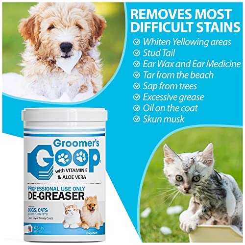 Groomer's GOOP Pet De-Greaser with Vitamin E and Aloe Vera - Degreaser Cream for Dogs, Puppy, Cat, and Kitten - Oil and Stain Remover for Pets Fur and Coat - 4.5 Pounds