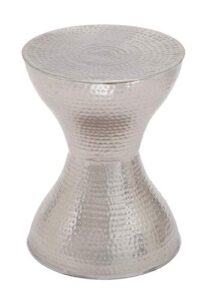 deco 79 metal hammered accent table with hourglass shape, 14" x 14" x 18", silver