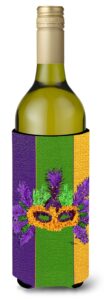 caroline's treasures 8369literk mardi gras with feathers wine bottle hugger bottle cooler sleeve hugger machine washable collapsible insulator beverage insulated holder