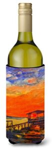 caroline's treasures 6076literk sunset at the dock wine bottle hugger bottle cooler sleeve hugger machine washable collapsible insulator beverage insulated holder