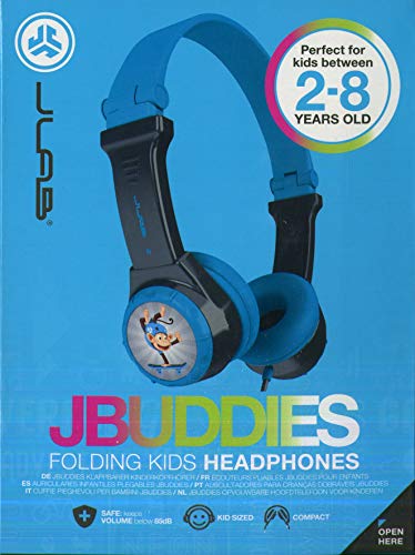 JLAB JBuddies Folding Kids Wired Headphones | Toddler Headphones | Noise Isolation | Kids Safe | Volume Limiting Headphones | Headphones for Children | Gray/Blue