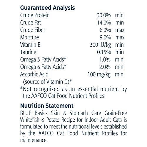 Blue Buffalo Basics Skin & Stomach Care Grain Free, Natural Indoor Adult Dry Cat Food, Fish & Potato 11-lb