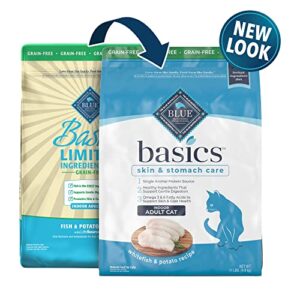 Blue Buffalo Basics Skin & Stomach Care Grain Free, Natural Indoor Adult Dry Cat Food, Fish & Potato 11-lb