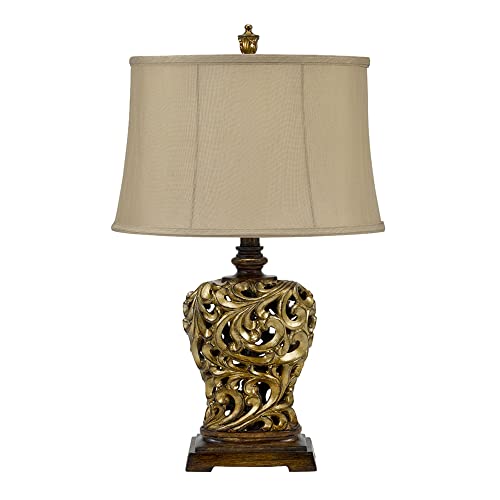 Catalina 19085-001 Traditional 3-Way Open Scroll Table Lamp and Soft Sided Shantung Shade, 28", Gold & Bronze Classic