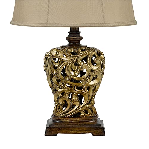 Catalina 19085-001 Traditional 3-Way Open Scroll Table Lamp and Soft Sided Shantung Shade, 28", Gold & Bronze Classic