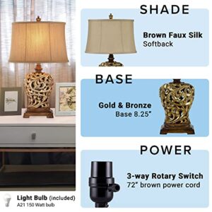 Catalina 19085-001 Traditional 3-Way Open Scroll Table Lamp and Soft Sided Shantung Shade, 28", Gold & Bronze Classic