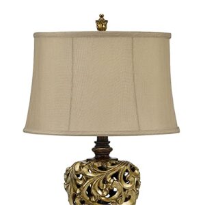 Catalina 19085-001 Traditional 3-Way Open Scroll Table Lamp and Soft Sided Shantung Shade, 28", Gold & Bronze Classic