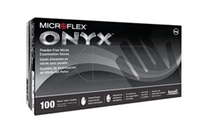 microflex onyx n64 disposable nitrile exam gloves for automotive, metal fabrication w/textured fingertips - medium, black (box of 100)