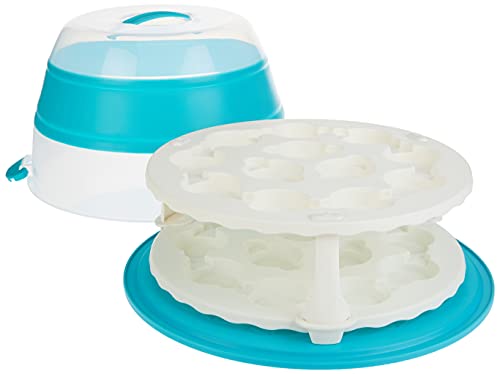 Prepworks by Progressive Collapsible Cupcake and Cake Carrier, 24 Cupcakes, 2 Layer, Easy to Transport Muffins, Cookies or Dessert to Parties - Teal - In Amazon Frustration Free