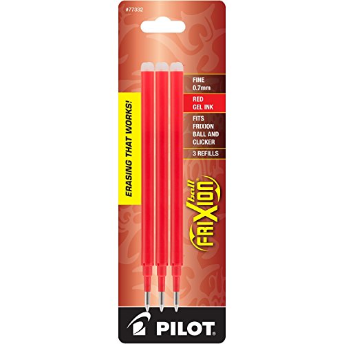 Pilot Frixion Clicker Retractable Erasable Red Gel Ink Pens, 3 Pens 6 Refills