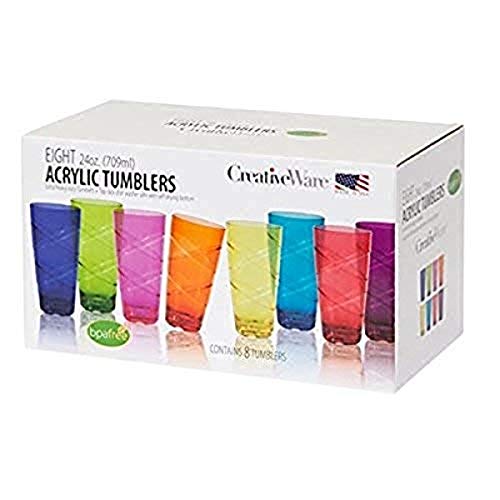 CreativeWare Circus Set of 8, 24 Ounces Tumbler Set, 8 Count (Pack of 1), Multicolor