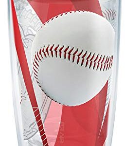 Tervis Baseballs Red & Mitt Background Tumbler with Wrap and White Lid 16oz, Clear