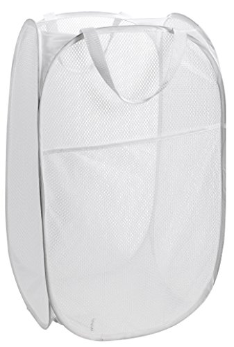 Handy Laundry Mesh Popup Hamper – Foldable Lightweight Basket for Washing – Durable Clothing Storage for Kids Room, Students College Dorm, Home, Travel & Camping – White Pop-up Clothes Hamper