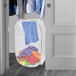 Handy Laundry Mesh Popup Hamper – Foldable Lightweight Basket for Washing – Durable Clothing Storage for Kids Room, Students College Dorm, Home, Travel & Camping – White Pop-up Clothes Hamper