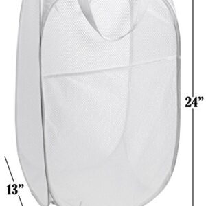 Handy Laundry Mesh Popup Hamper – Foldable Lightweight Basket for Washing – Durable Clothing Storage for Kids Room, Students College Dorm, Home, Travel & Camping – White Pop-up Clothes Hamper