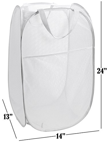 Handy Laundry Mesh Popup Hamper – Foldable Lightweight Basket for Washing – Durable Clothing Storage for Kids Room, Students College Dorm, Home, Travel & Camping – White Pop-up Clothes Hamper