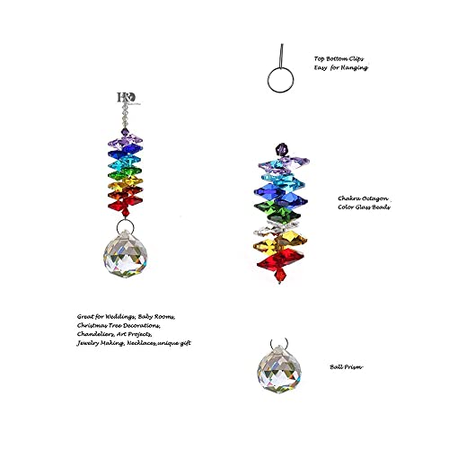 H&D 30mm Chandelier Crystals Ball Prisms Rainbow Octogon Chakra Suncatcher for Gift