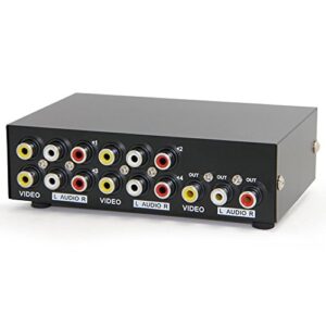 panlong 4-way av switch rca switcher 4 in 1 out composite video l/r stereo audio selector box for dvd stb game consoles