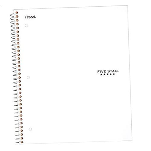 Five Star Spiral Notebook, 1 Subject, Wide Ruled Paper, 100 Sheets, 10-1/2" x 8", White (72877)