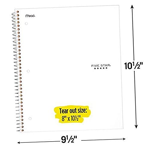 Five Star Spiral Notebook, 1 Subject, Wide Ruled Paper, 100 Sheets, 10-1/2" x 8", White (72877)