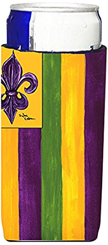 Caroline's Treasures 8137MUK Mardi Gras Fleur de lis Nation Ultra Hugger for Slim cans Can Cooler Sleeve Hugger Machine Washable Drink Sleeve Hugger Collapsible Insulator Beverage Insulated Holder