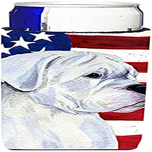 Caroline's Treasures SS4036MUK USA American Flag with Boxer Ultra Hugger for Slim cans Can Cooler Sleeve Hugger Machine Washable Drink Sleeve Hugger Collapsible Insulator Beverage Insulated Holder