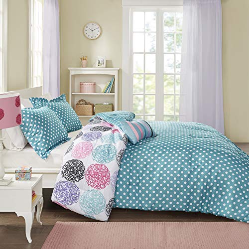 Mi Zone Carly Comforter Set, Doodled Circles Polka Dots Bed Sets– Ultra Soft Microfiber Teen Bedding For Girls Bedroom, Twin/Twin XL, Teal Purple 3 Piece