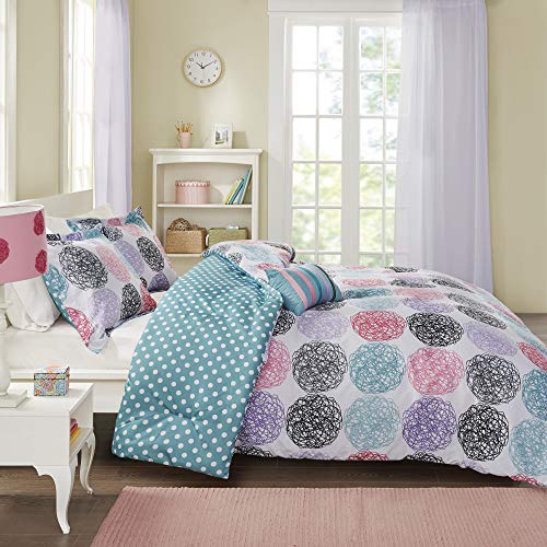 Mi Zone Carly Comforter Set, Doodled Circles Polka Dots Bed Sets– Ultra Soft Microfiber Teen Bedding For Girls Bedroom, Twin/Twin XL, Teal Purple 3 Piece