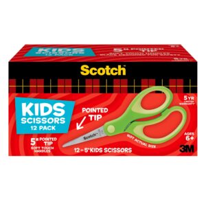 scotch 5" soft touch blunt tip kids scissors, 12 count teacher’s pack, green, all-purpose scissors for school and crafts (1442p-12)