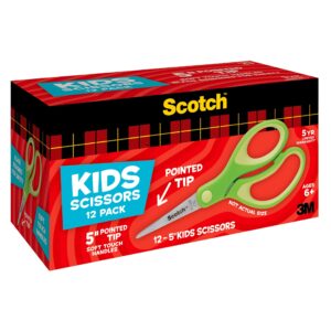 Scotch 5" Soft Touch Blunt Tip Kids Scissors, 12 Count Teacher’s Pack, Green, All-Purpose Scissors for School and Crafts (1442P-12)