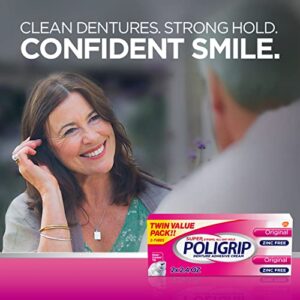 Super Poligrip Original Formula Zinc Free Denture and Partials Adhesive Cream, 2.4 ounce (Twin Pack)