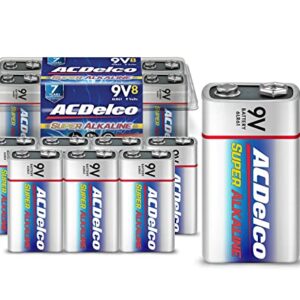 ACDelco 8-Count 9 Volt Batteries, Maximum Power Super Alkaline Battery, 7-Year Shelf Life, Reclosable Packaging