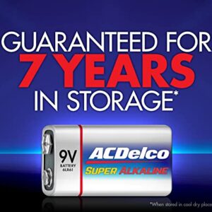 ACDelco 8-Count 9 Volt Batteries, Maximum Power Super Alkaline Battery, 7-Year Shelf Life, Reclosable Packaging