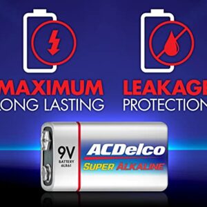 ACDelco 8-Count 9 Volt Batteries, Maximum Power Super Alkaline Battery, 7-Year Shelf Life, Reclosable Packaging